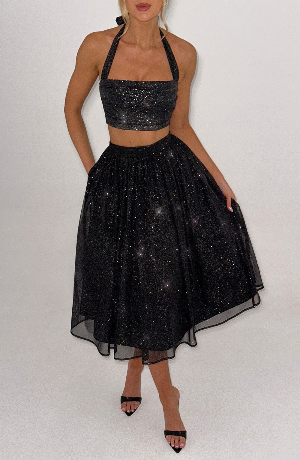 Alani Midi Skirt - Black Sparkle – Babyboo Fashion