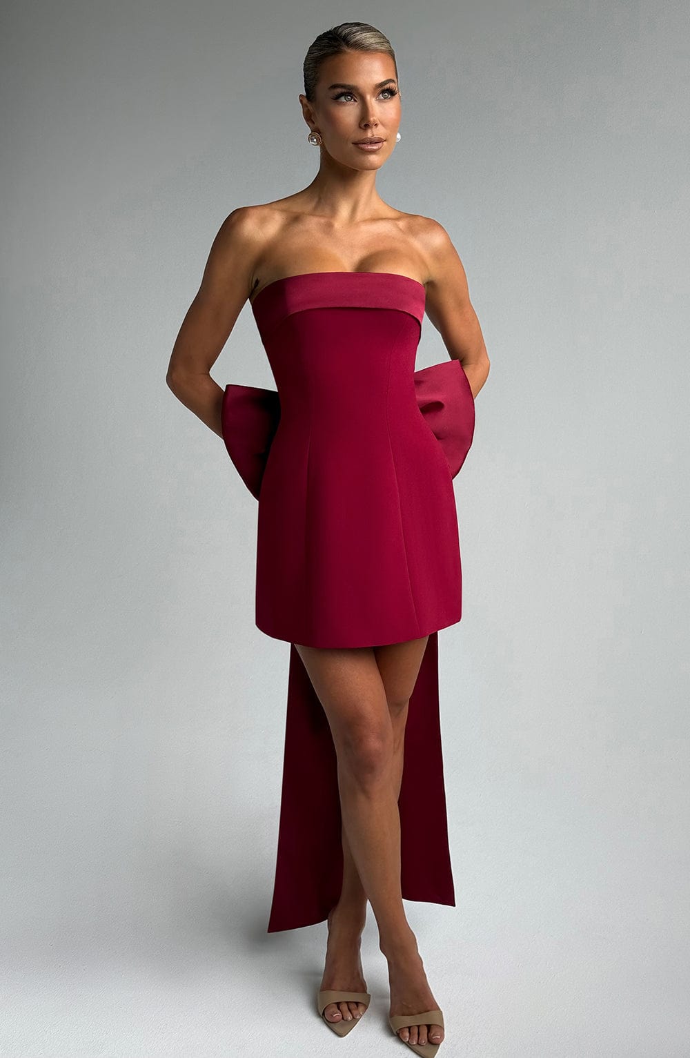 Barbara Mini Dress - Wine | Strapless Mini Dress | Babyboo Fashion