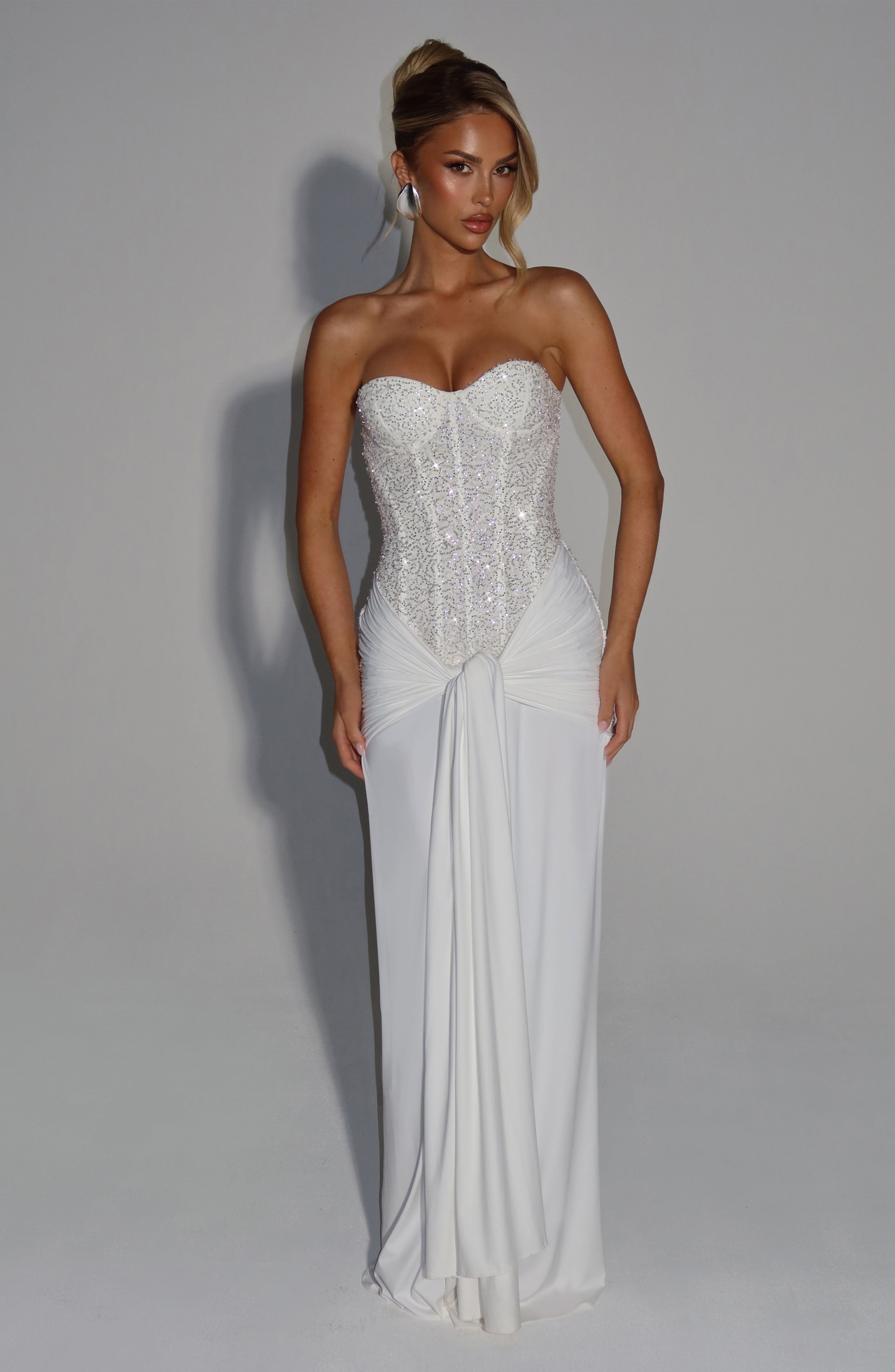 Elegant Carina Maxi Dress - Ivory | White Maxi Dress – Babyboo Fashion