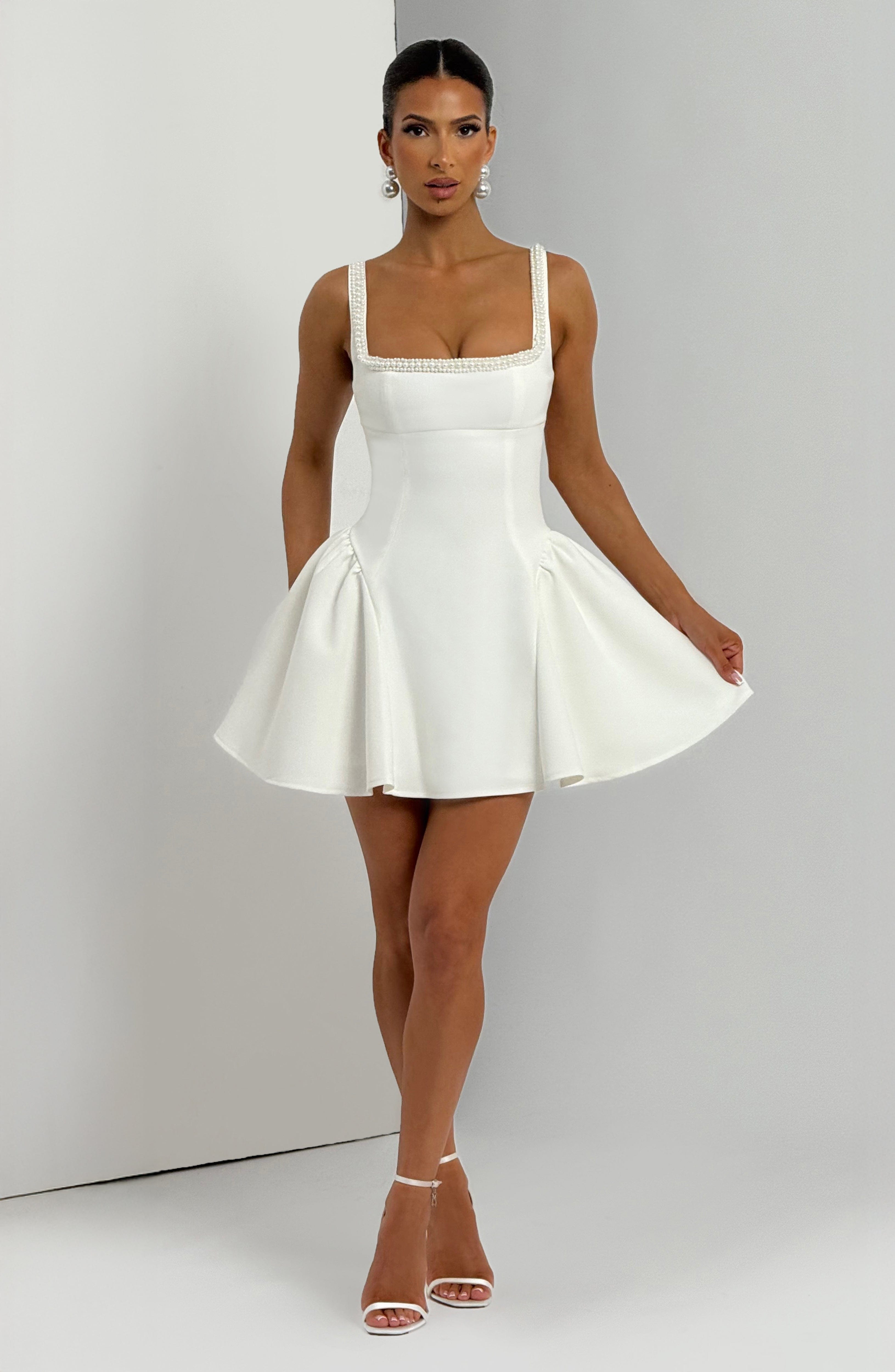 White Mini Dress - Christie Mini Dress - Ivory | Babyboo Fashion