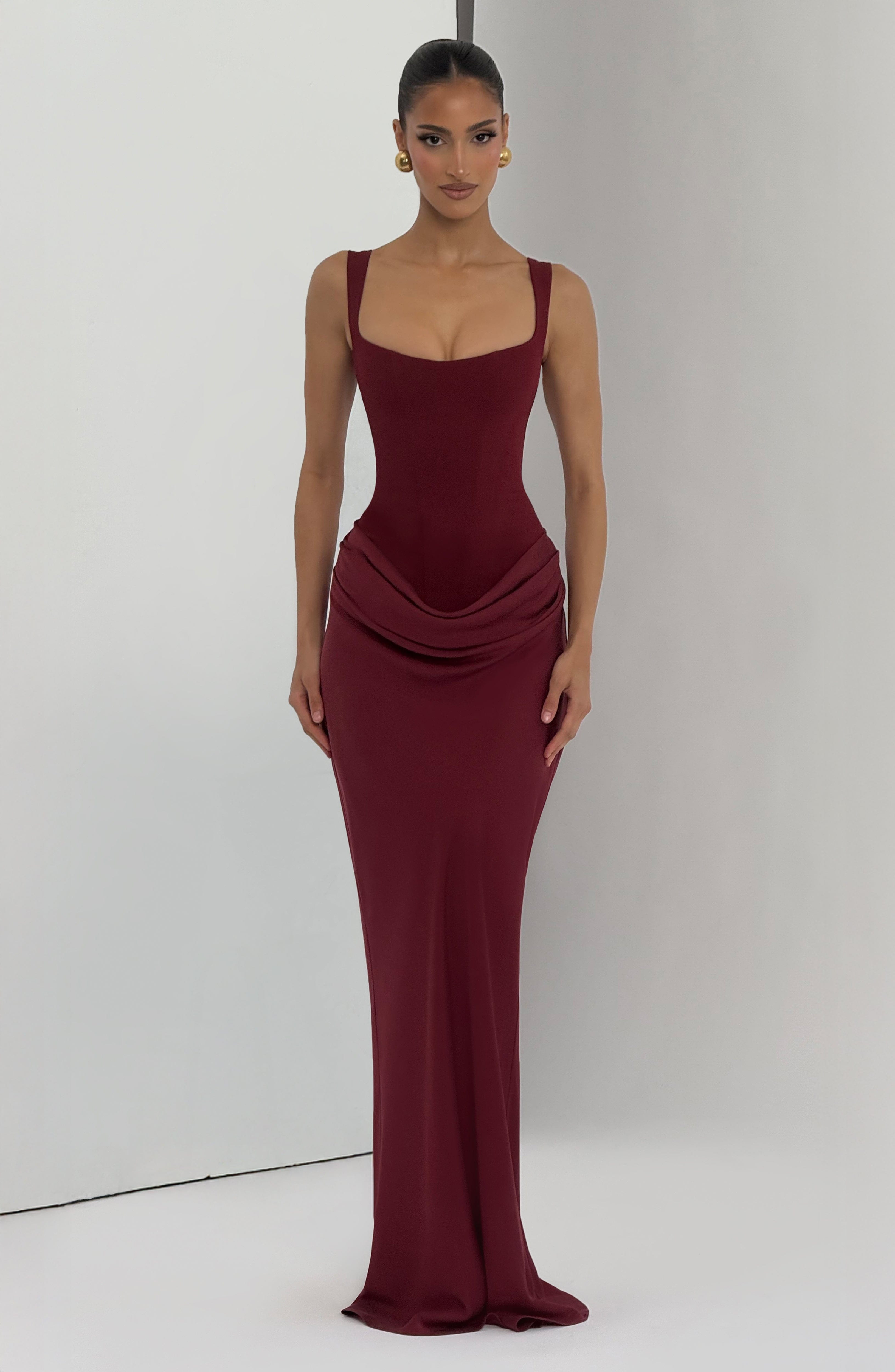 Buy Burgundy Maxi Dress - Cornelia Maxi Dress by Babyboo Fashion