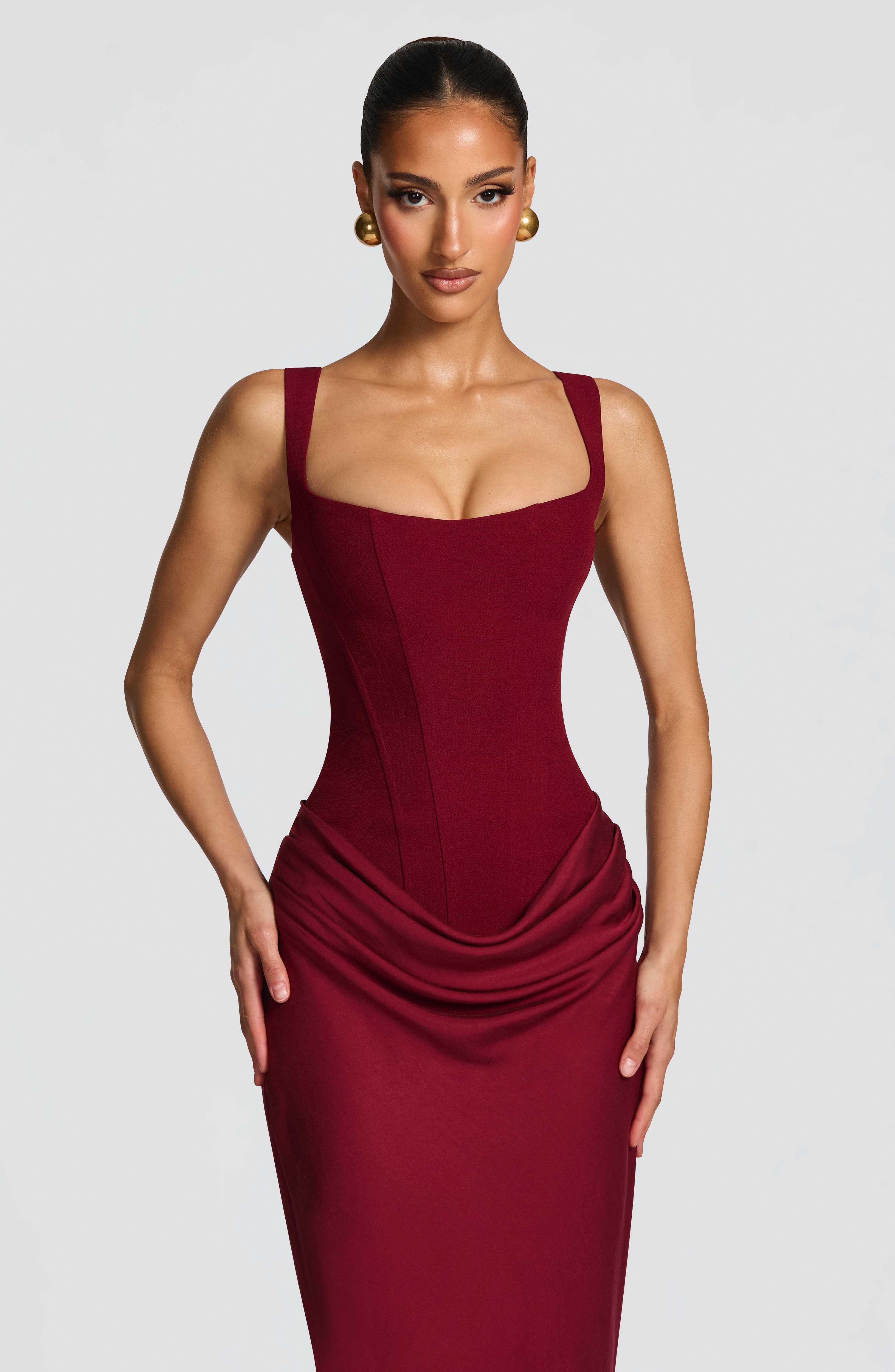 Buy Burgundy Maxi Dress - Cornelia Maxi Dress by Babyboo Fashion