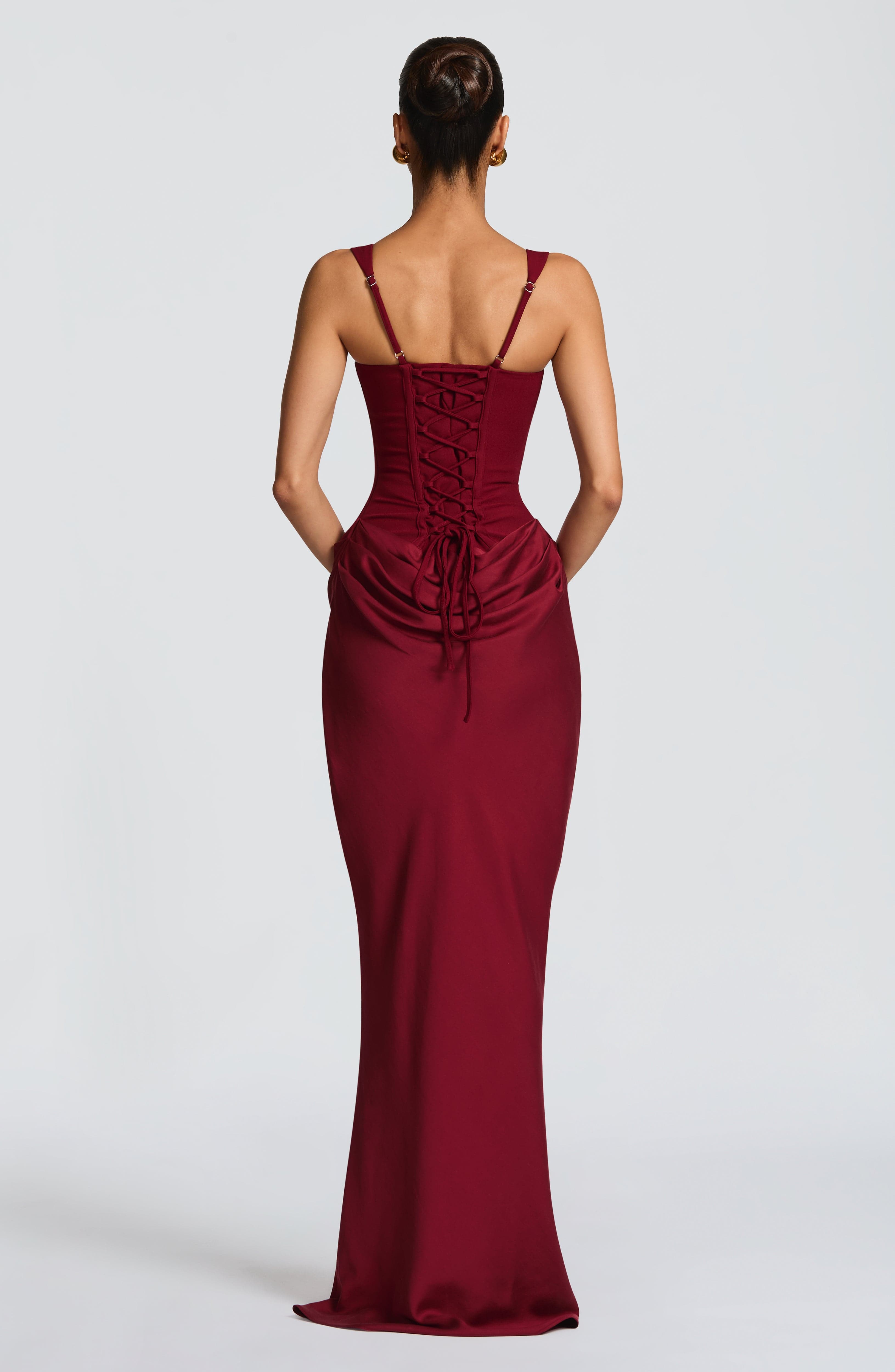 Buy Burgundy Maxi Dress - Cornelia Maxi Dress by Babyboo Fashion
