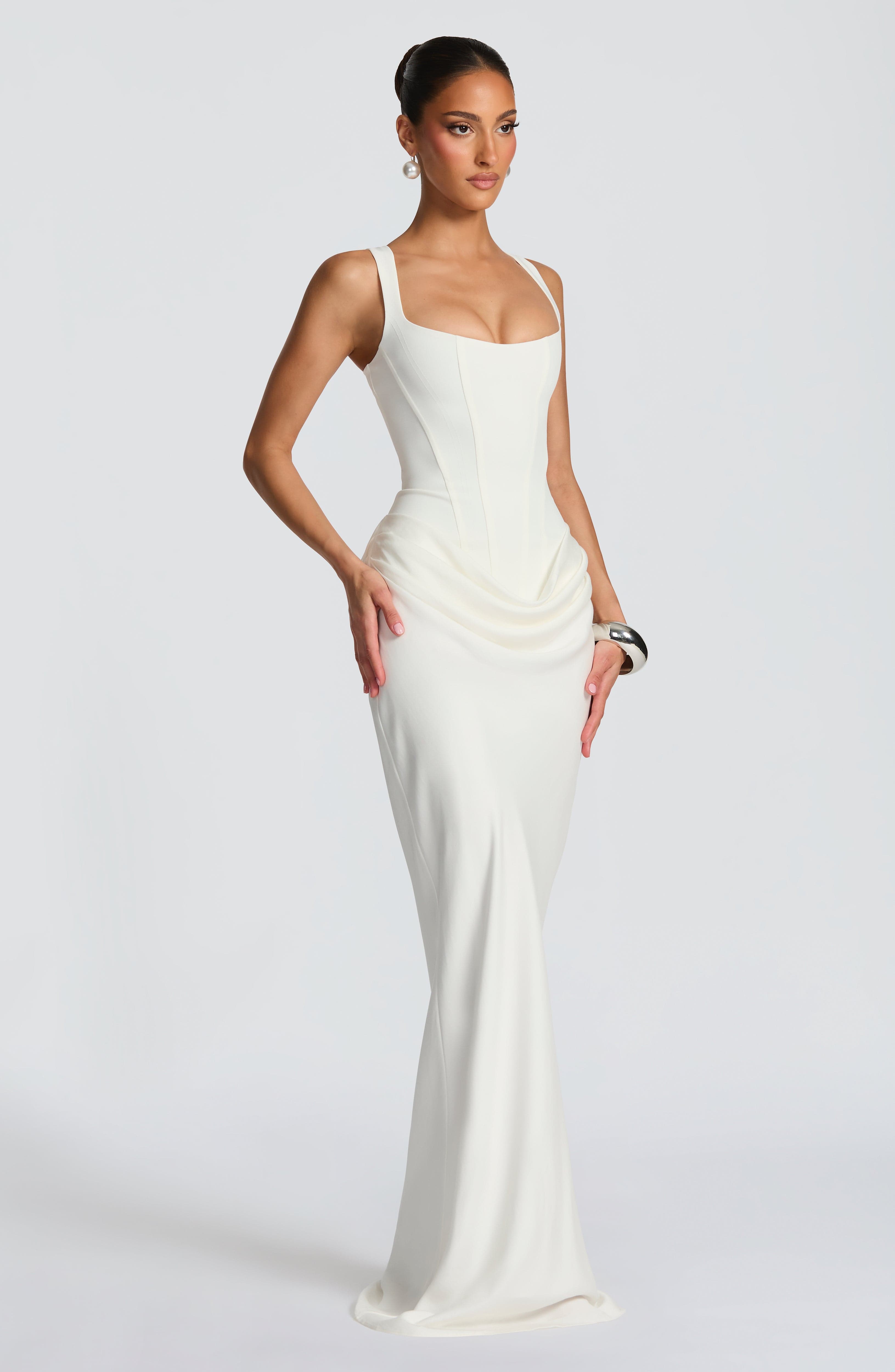 White Maxi Dress - Cornelia Maxi Dress - Ivory | Babyboo Fashion