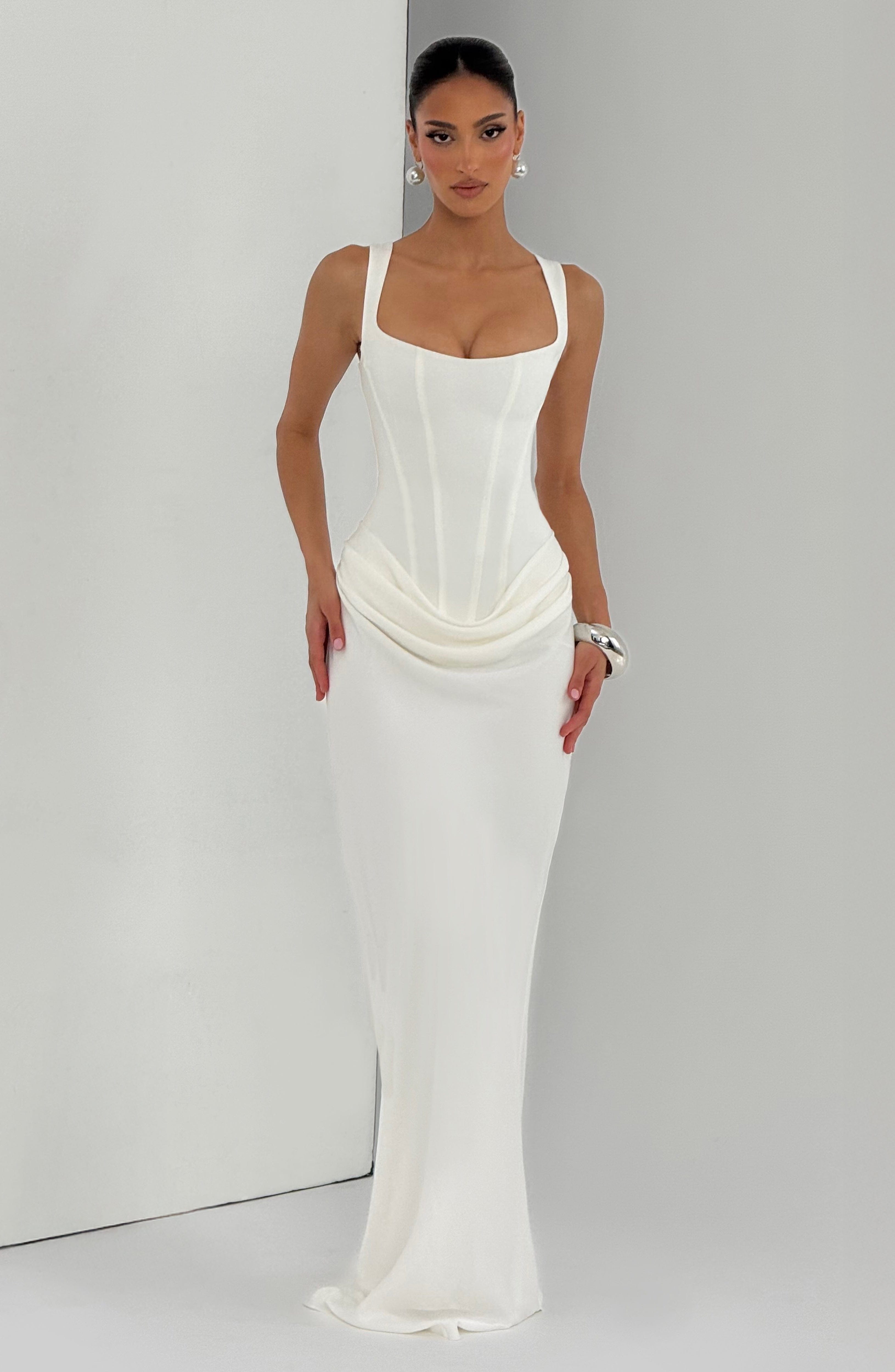 White Maxi Dress - Cornelia Maxi Dress - Ivory | Babyboo Fashion
