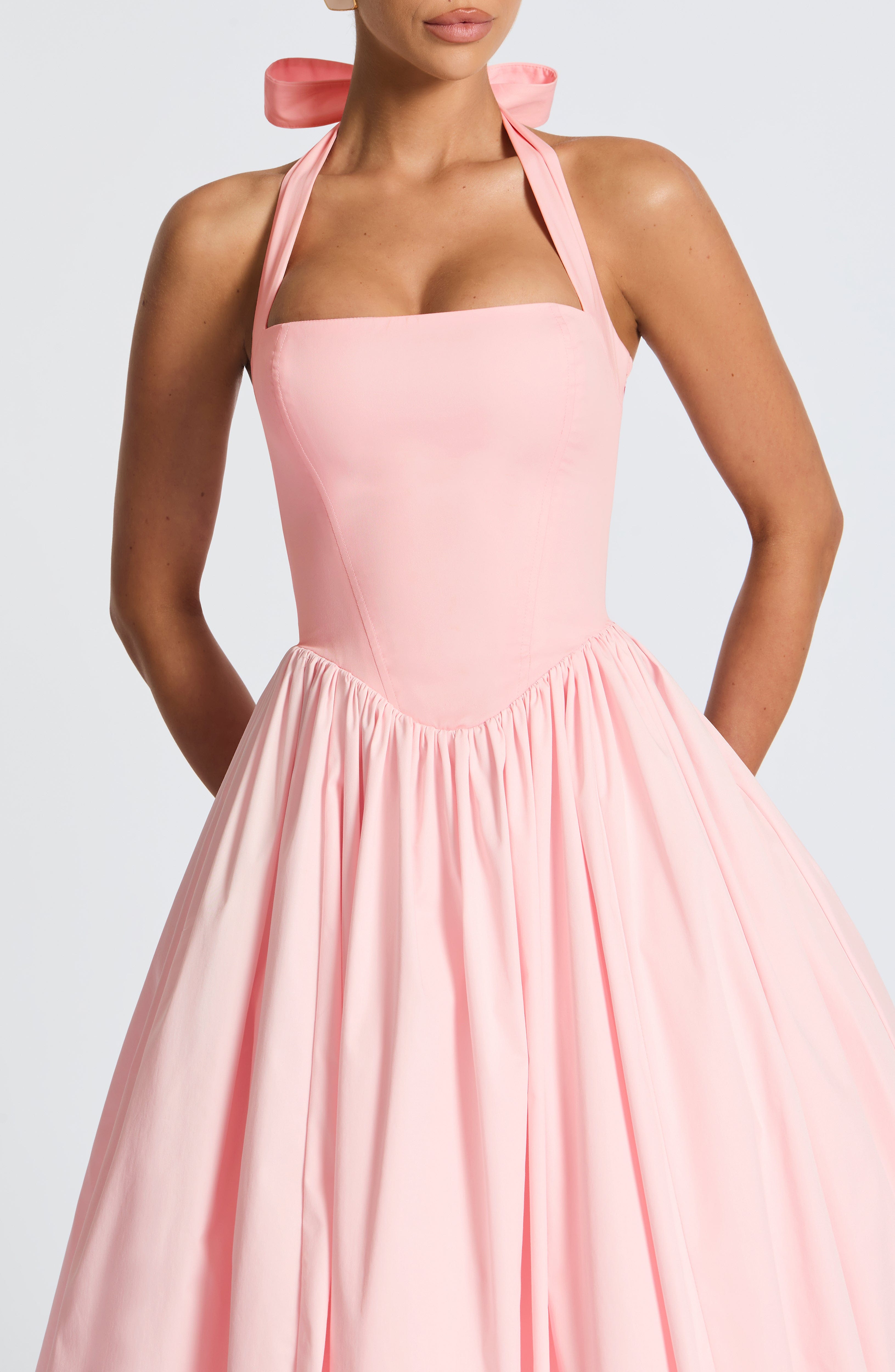 Cressida Midi Dress - Blush | Square Halter Neckline | Babyboo Fashion