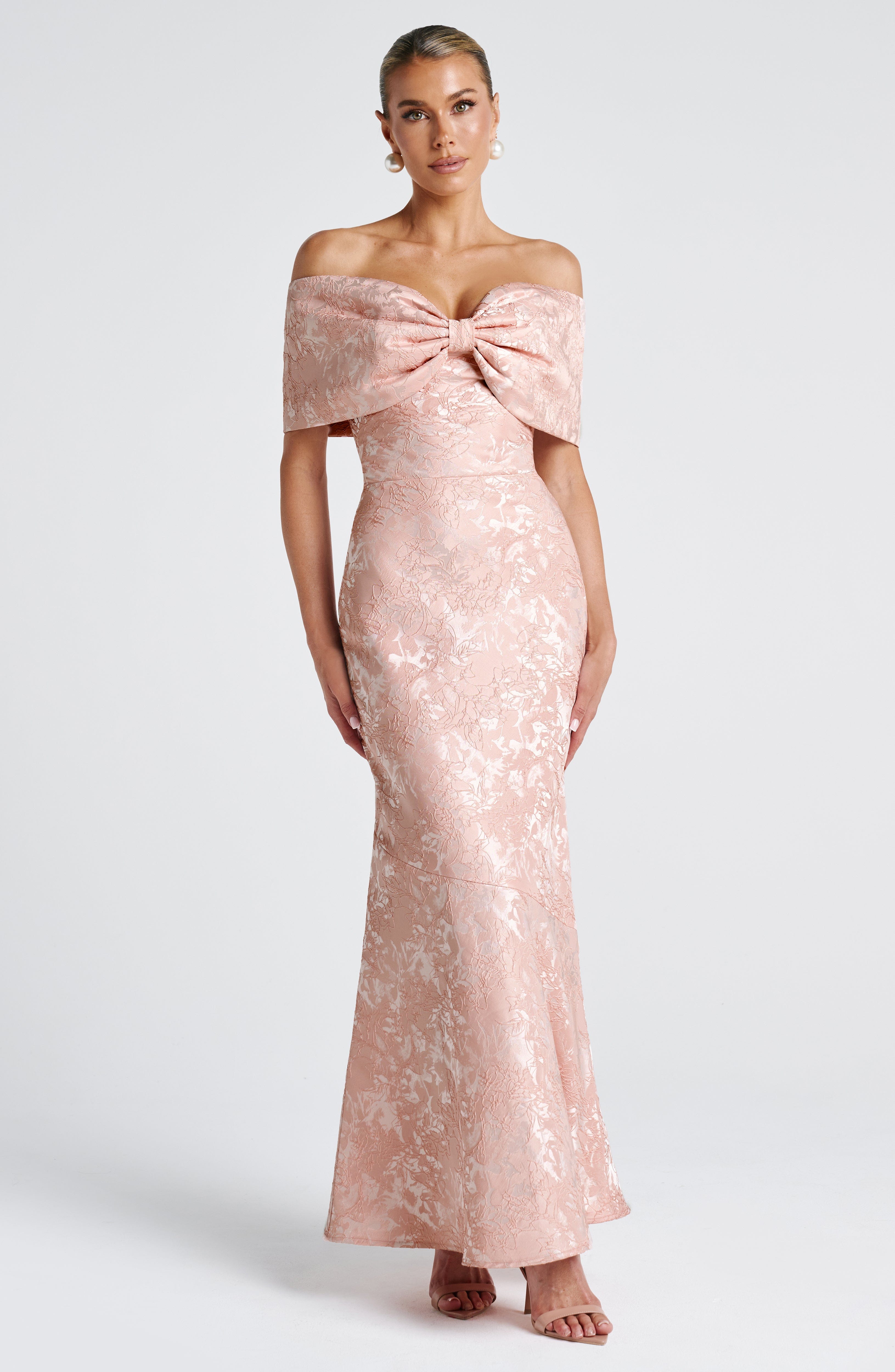 Emberly Maxi Dress | Floral Jacquard Gown | Babyboo Fashion