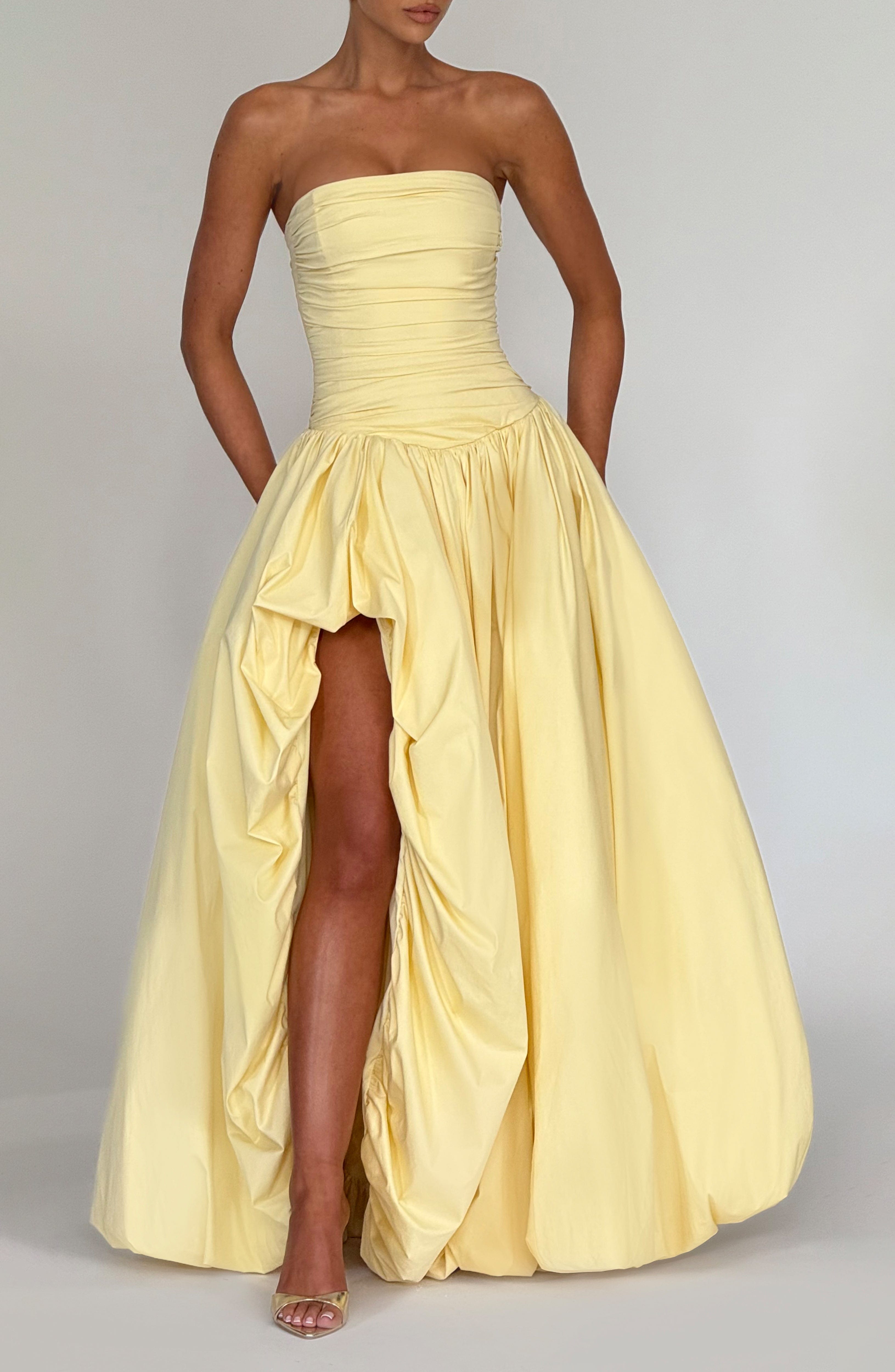 Jillian Maxi Dress - Lemon | Strapless Elegance | Babyboo Fashion