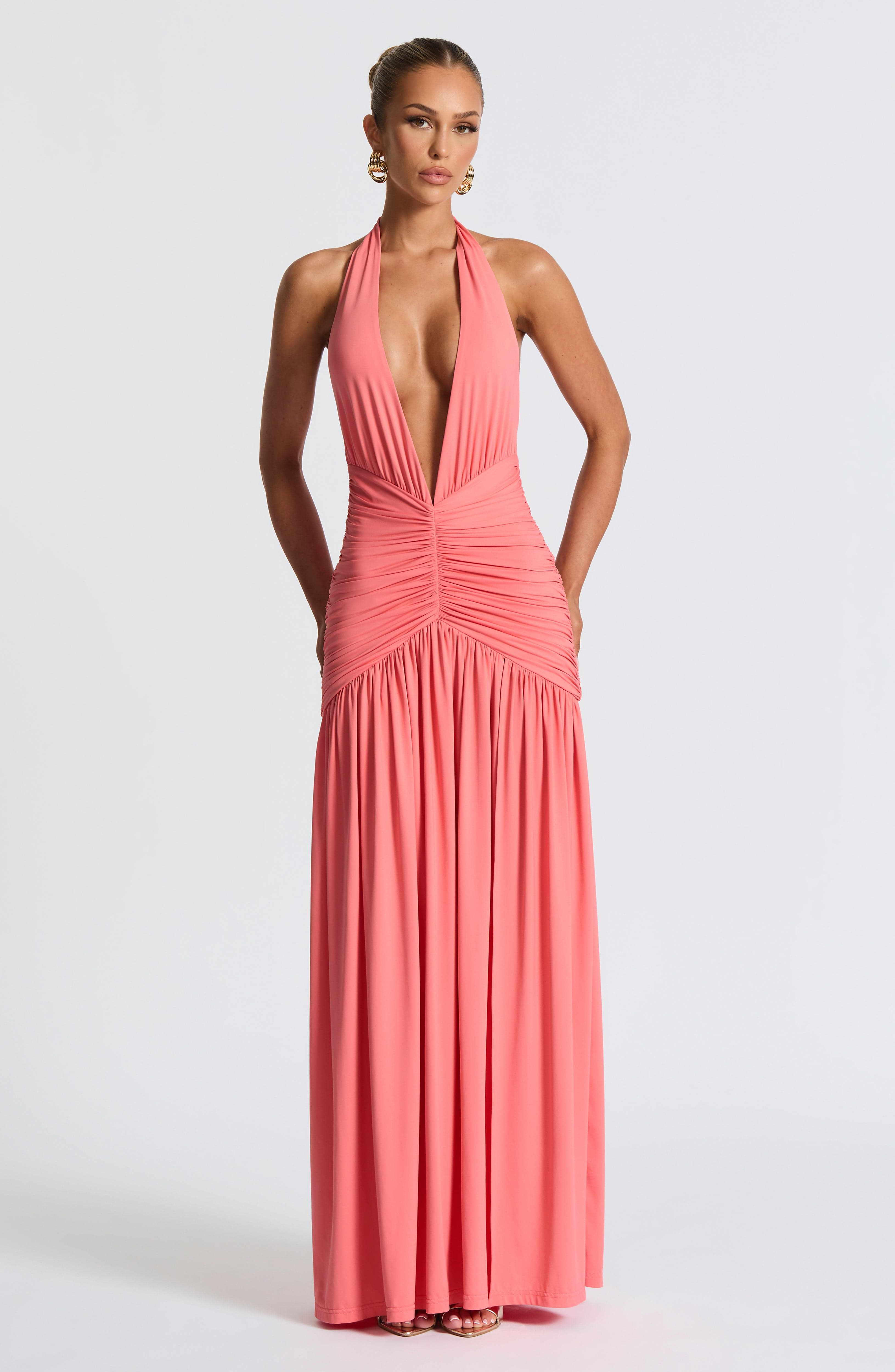 Melania Maxi Dress - Coral Pink | Pink Maxi Dress by Babyboo Fashion