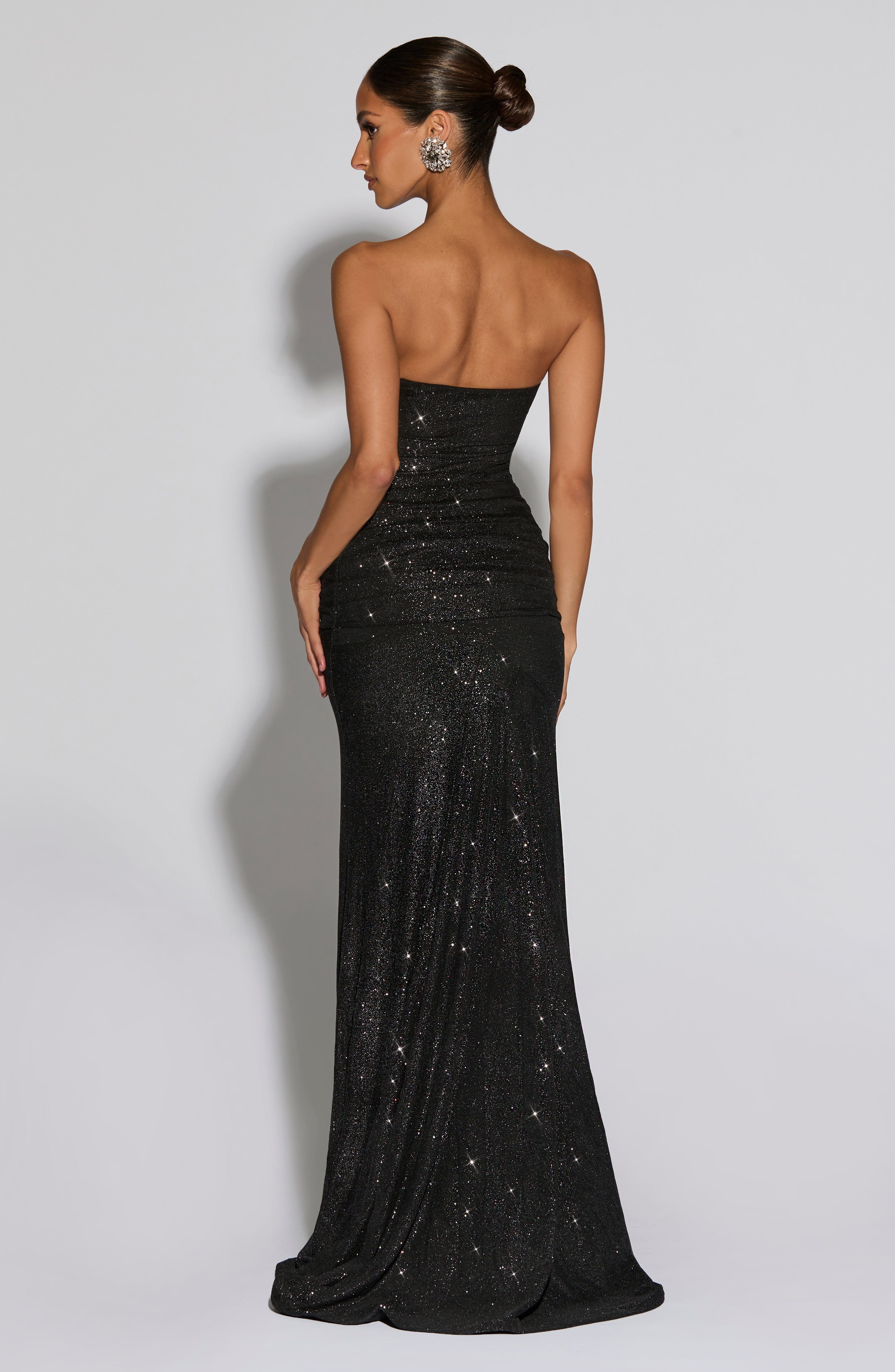 Black Maxi Dress - Paula Maxi Dress - Black Sparkle by Babyboo Fashion