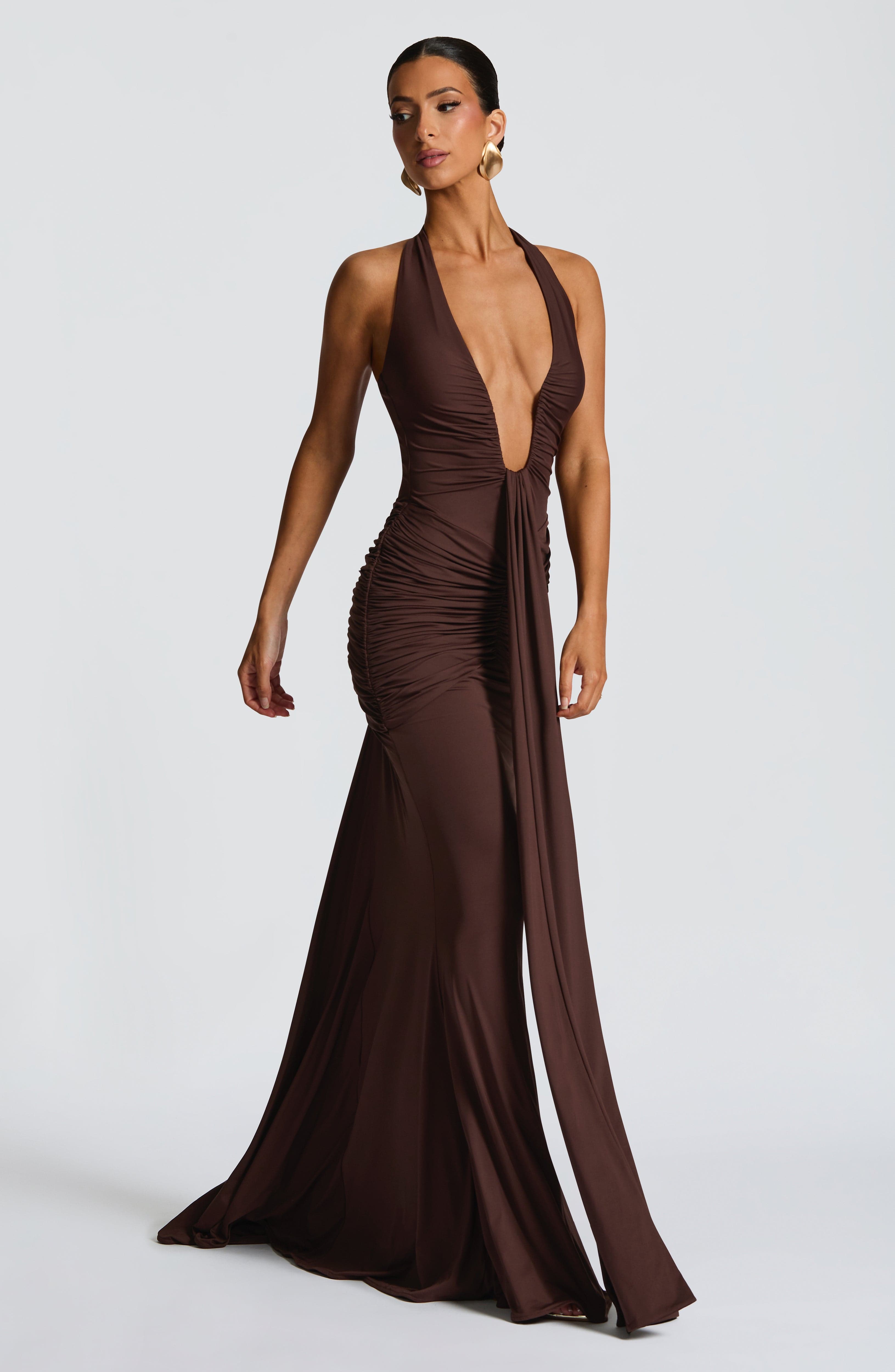 Brown Maxi Dress - Rosetta Maxi Dress in Plum Brown | Babyboo Fashion