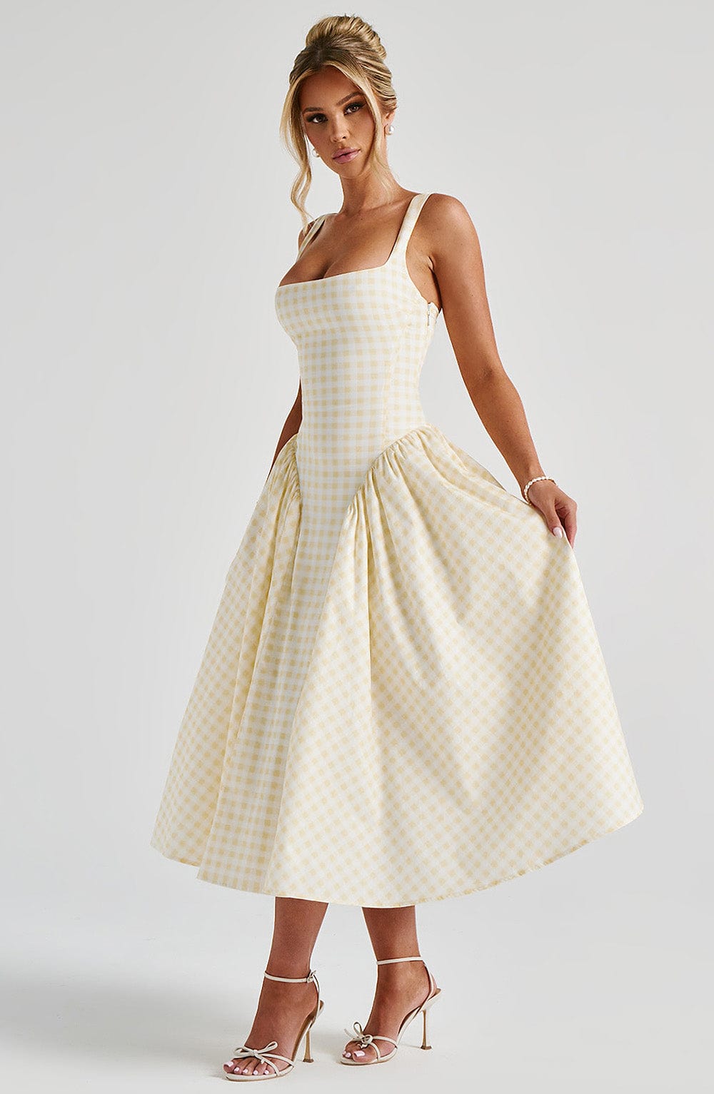 Lemon Gingham Sherrie Midi Dress | Babyboo Fashion