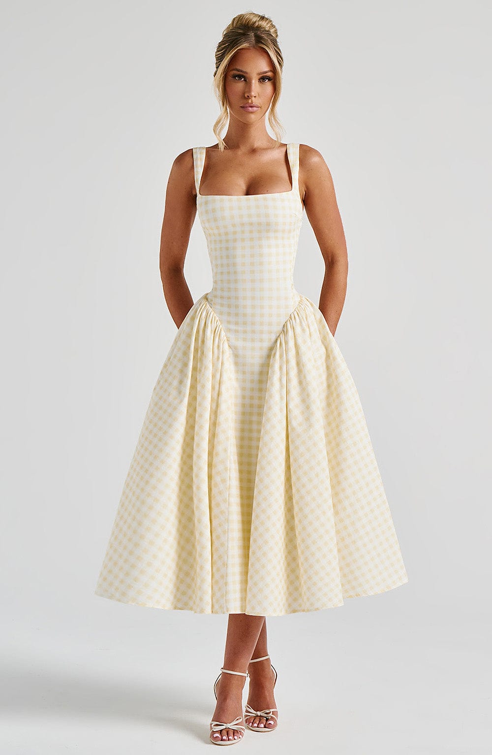 Lemon Gingham Sherrie Midi Dress | Babyboo Fashion