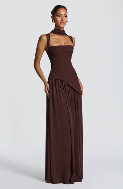 Tullulah Maxi Dress - Plum Brown | Babyboo Fashion