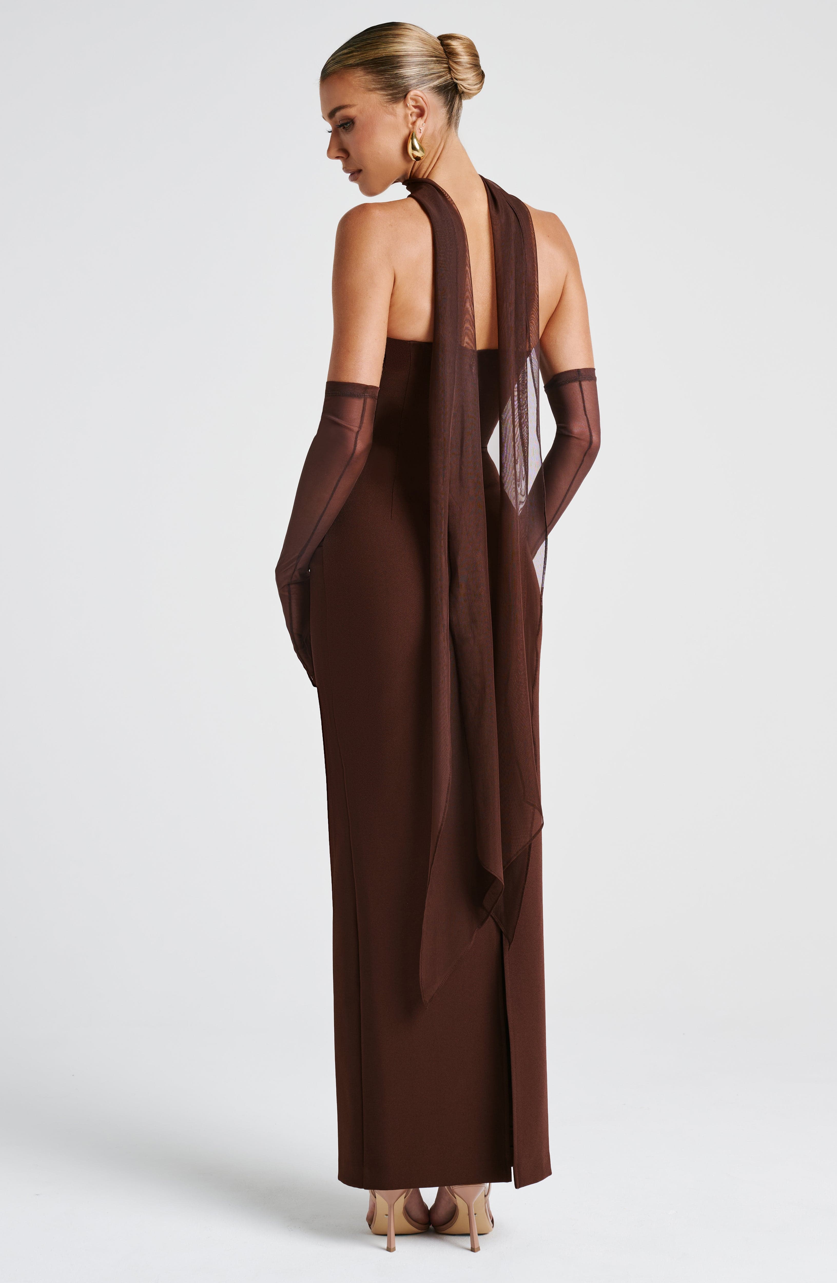 Yulia Maxi Dress Plum Brown | Strapless Pleated Gown | Babyboo Fashion